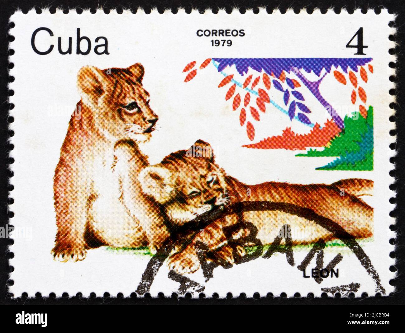 CUBA - CIRCA 1979: a stamp printed in the Cuba shows Lion Cubs, ZOO ...