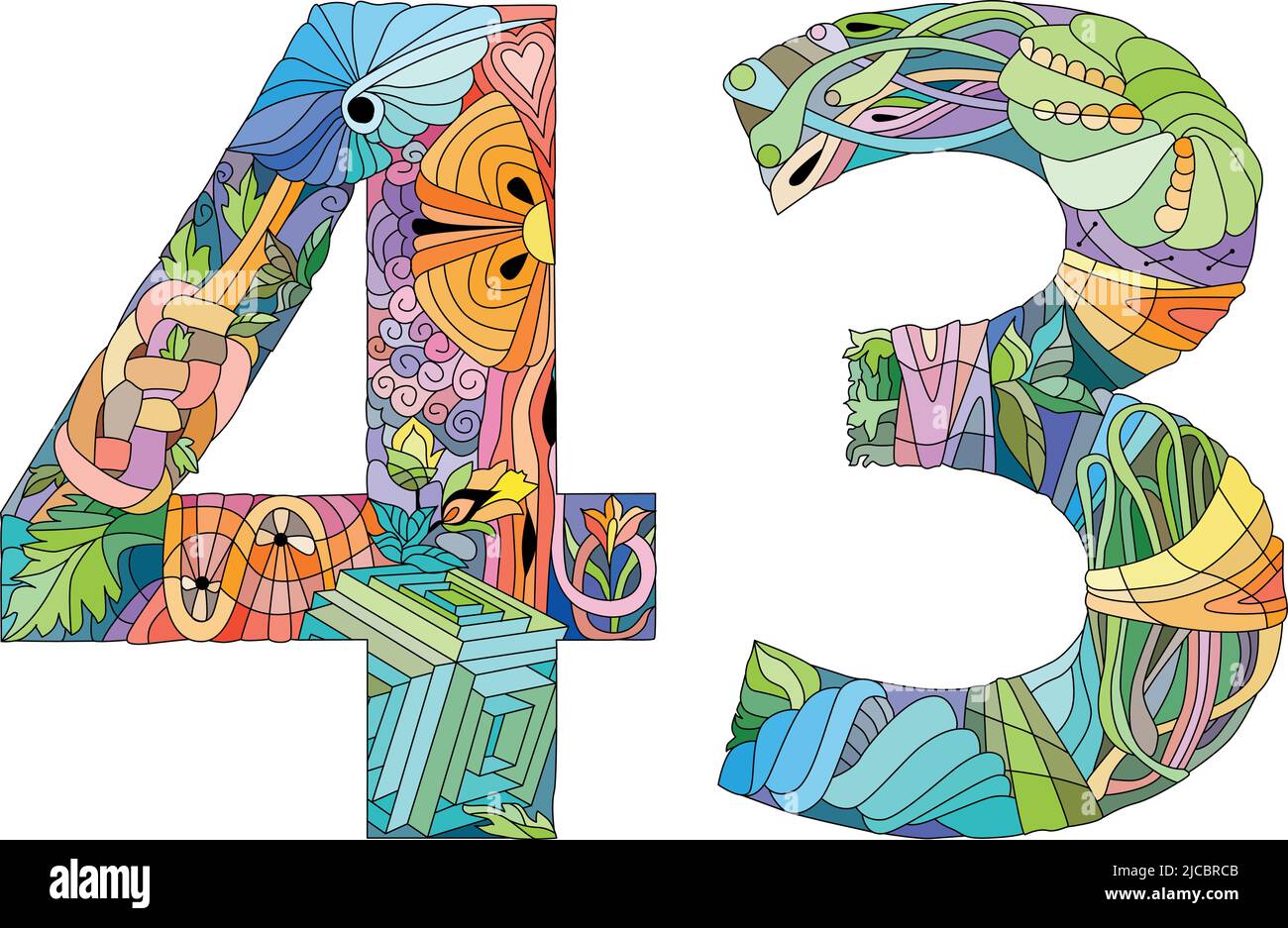 Forty three number Isolated zentangle illustration for decoration Stock ...