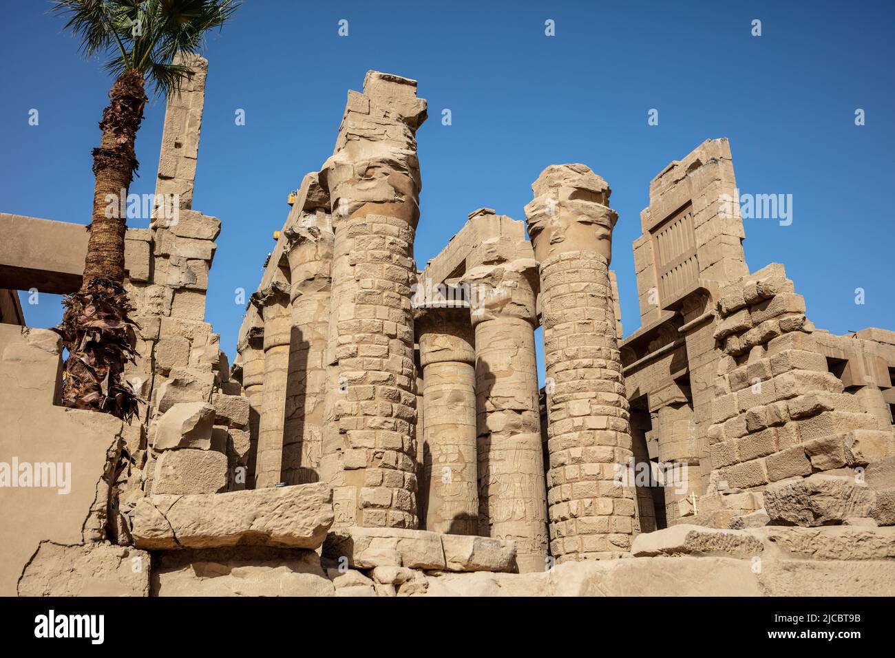 Different hieroglyphs on the walls and columns in the Karnak temple ...