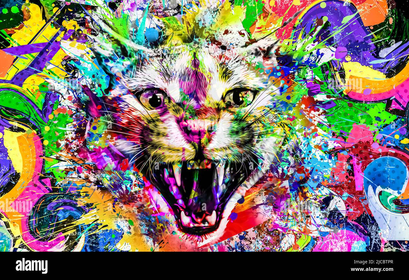 Colorful illustration of puma on black background Stock Photo - Alamy