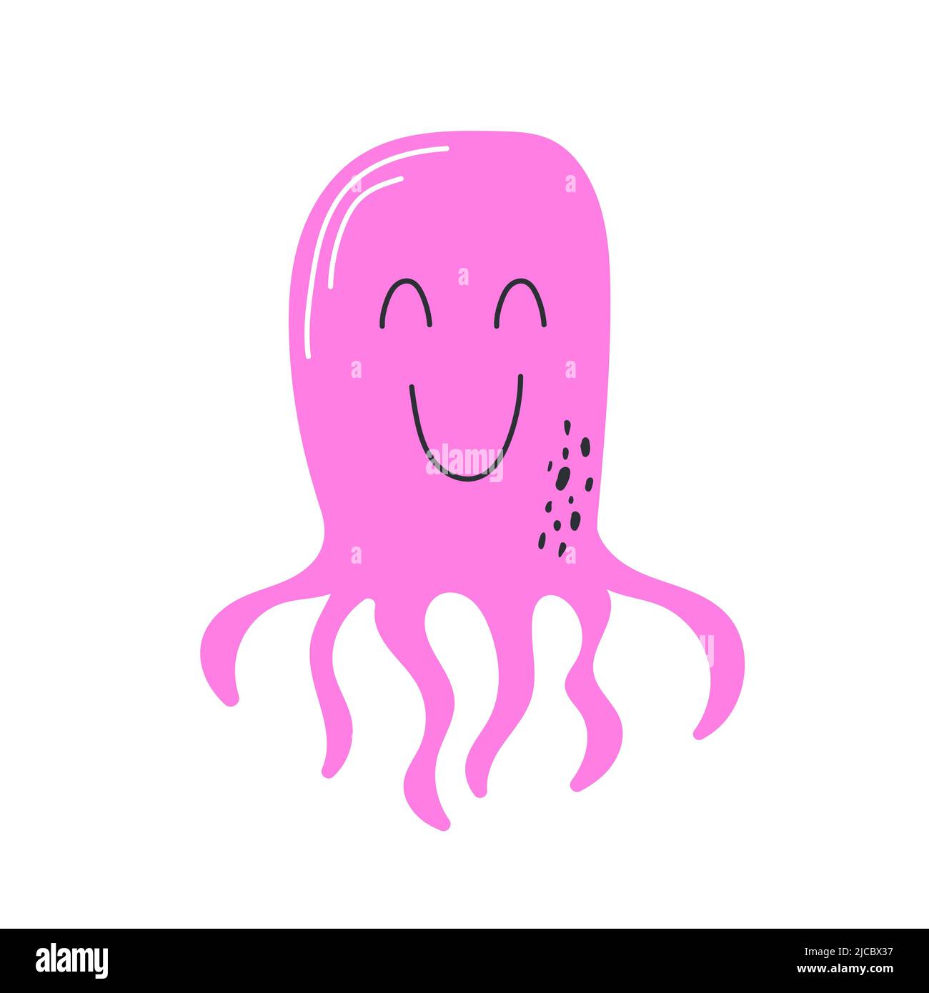 Octopus - funny cartoon character - original hand drawn pink ...