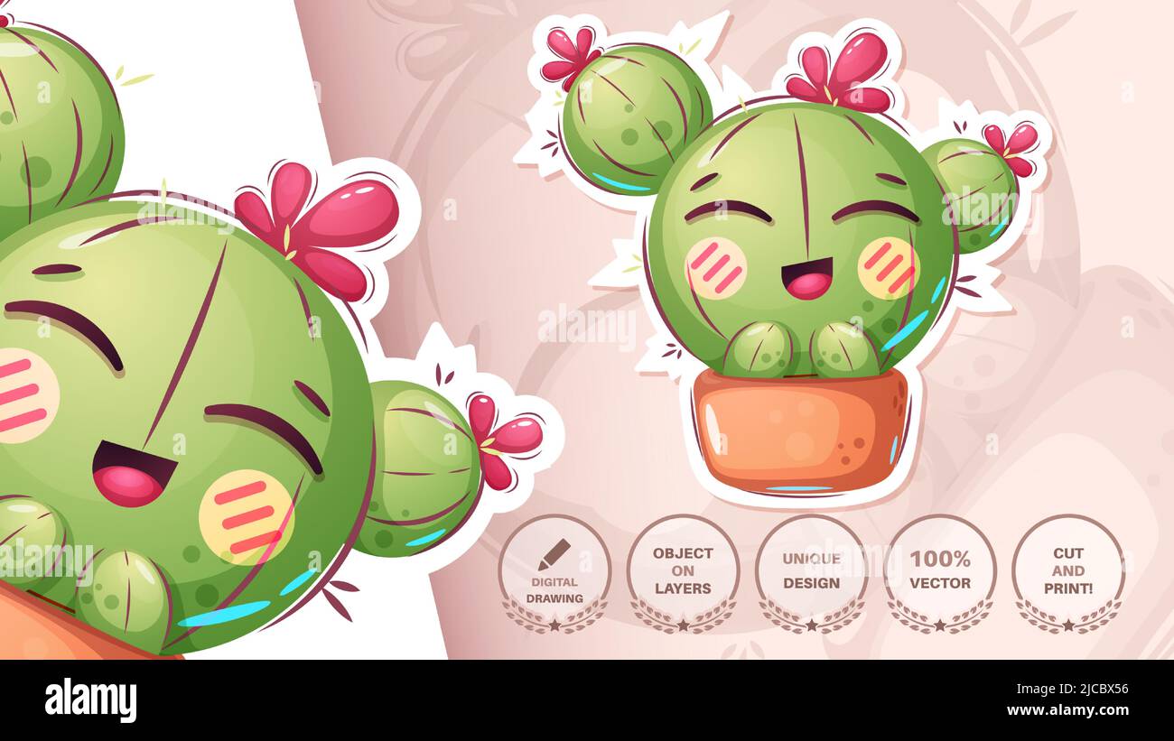 Cute cartoon cactus - funny sticker Stock Vector Image & Art - Alamy
