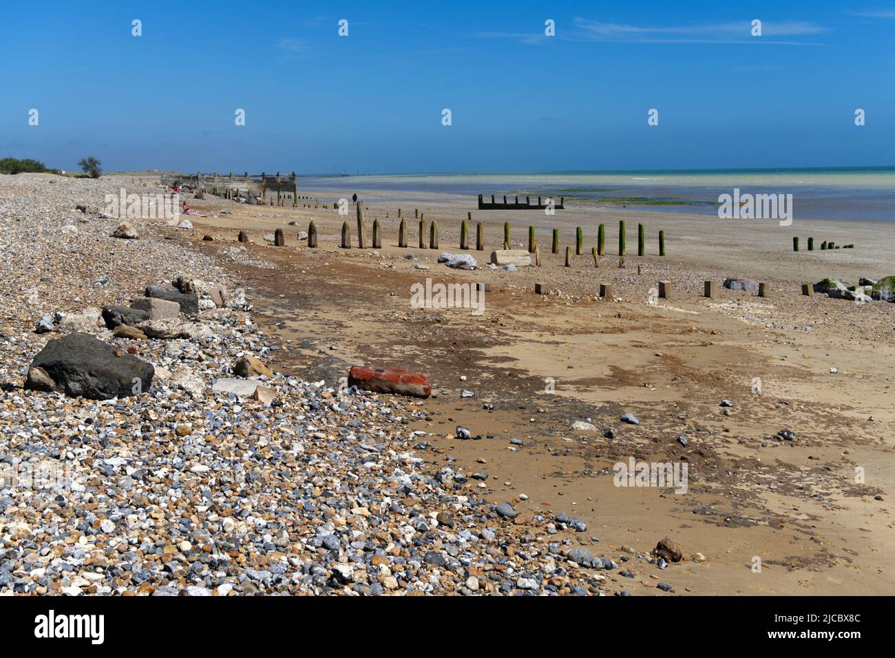 Climping beach in West Sussex at low tide showing the signs of winter ...