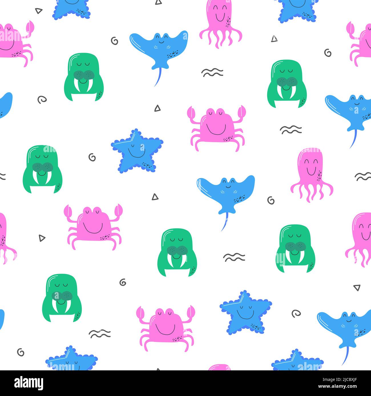 Seamless pattern with cute sea and ocean animals. Repeat design with ...