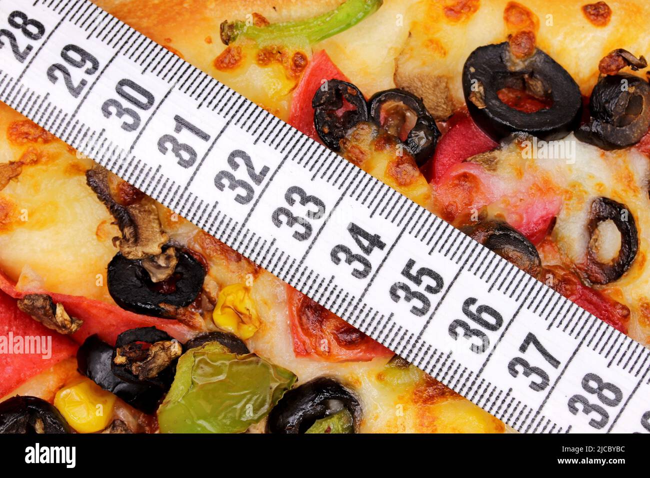 Close-up pizza with measuring tape Stock Photo - Alamy