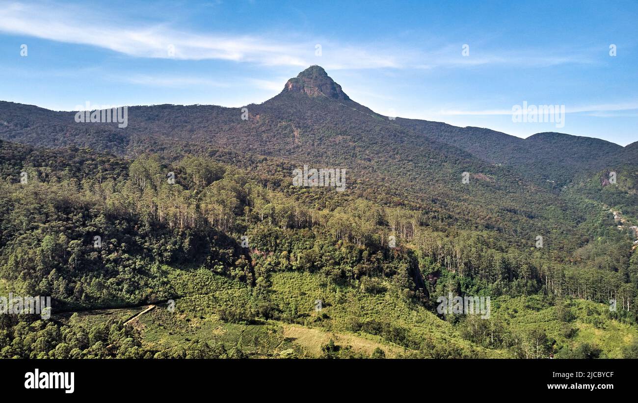 Aerial view of Adam's Peak. Sacred mountain in Sri Lanka. Sri pada ...