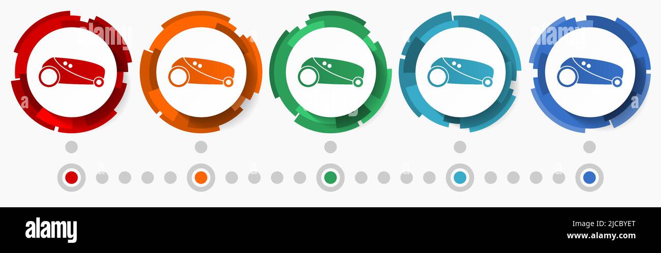 Robot, automatic grass mower concept vector icon set, flat design ...