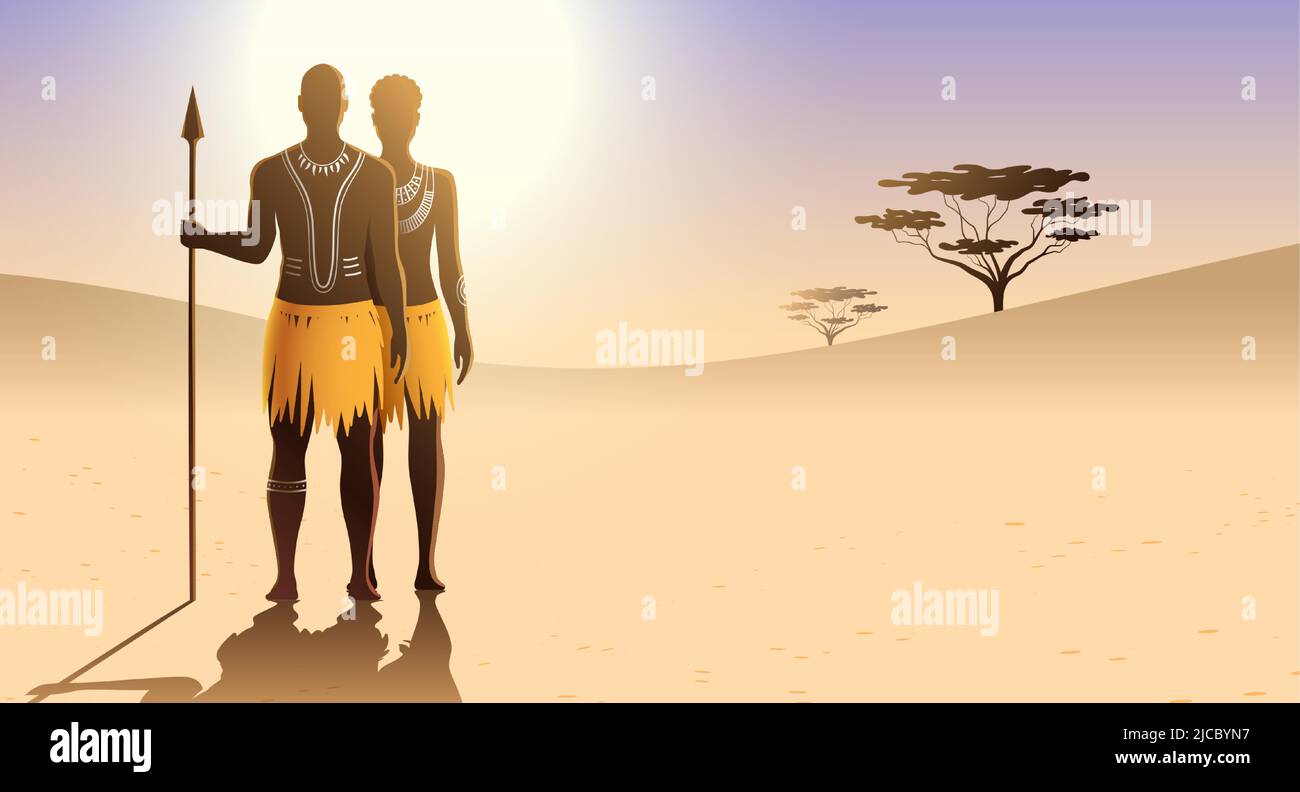 African aborigine man and woman with traditional body art and ethnic ...