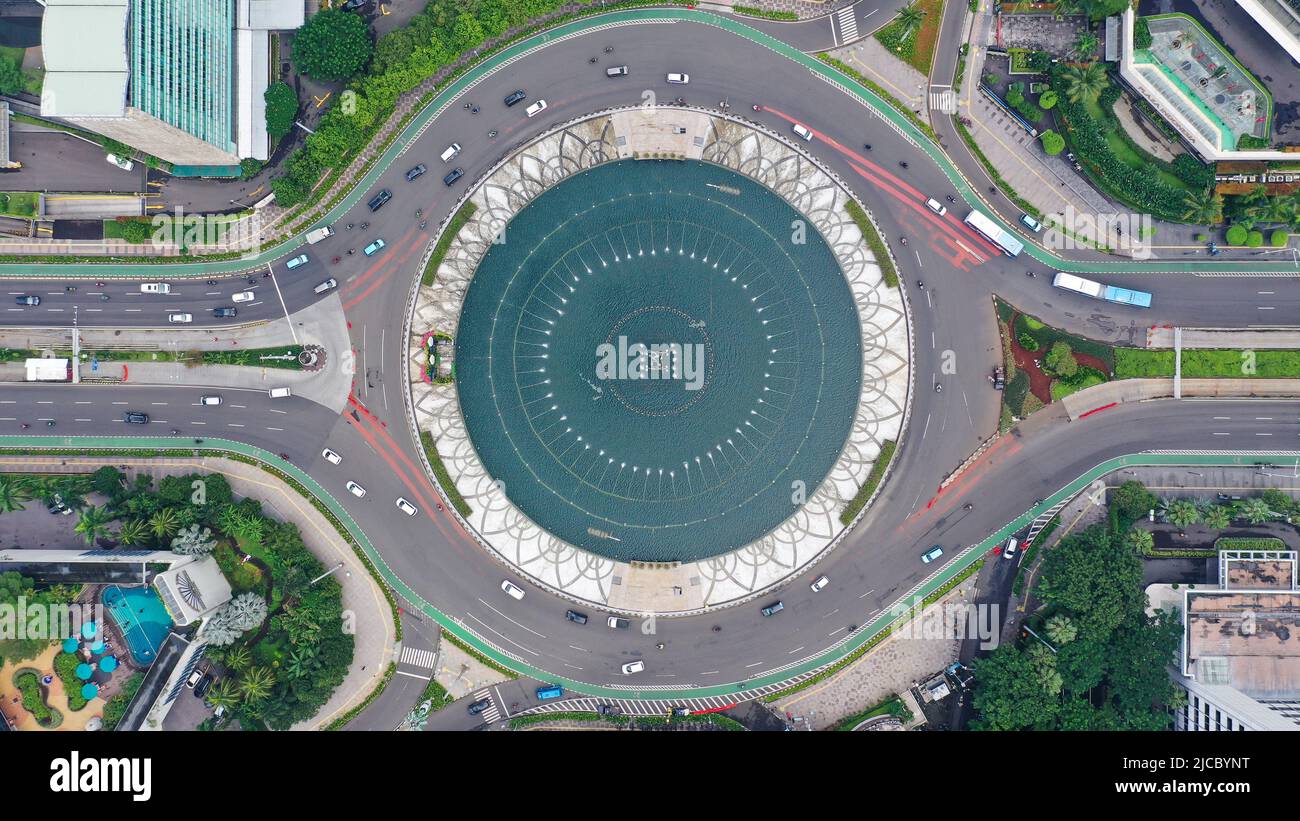 Top down horizontal view of Bundaran Hotel Indonesia as known as HI ...