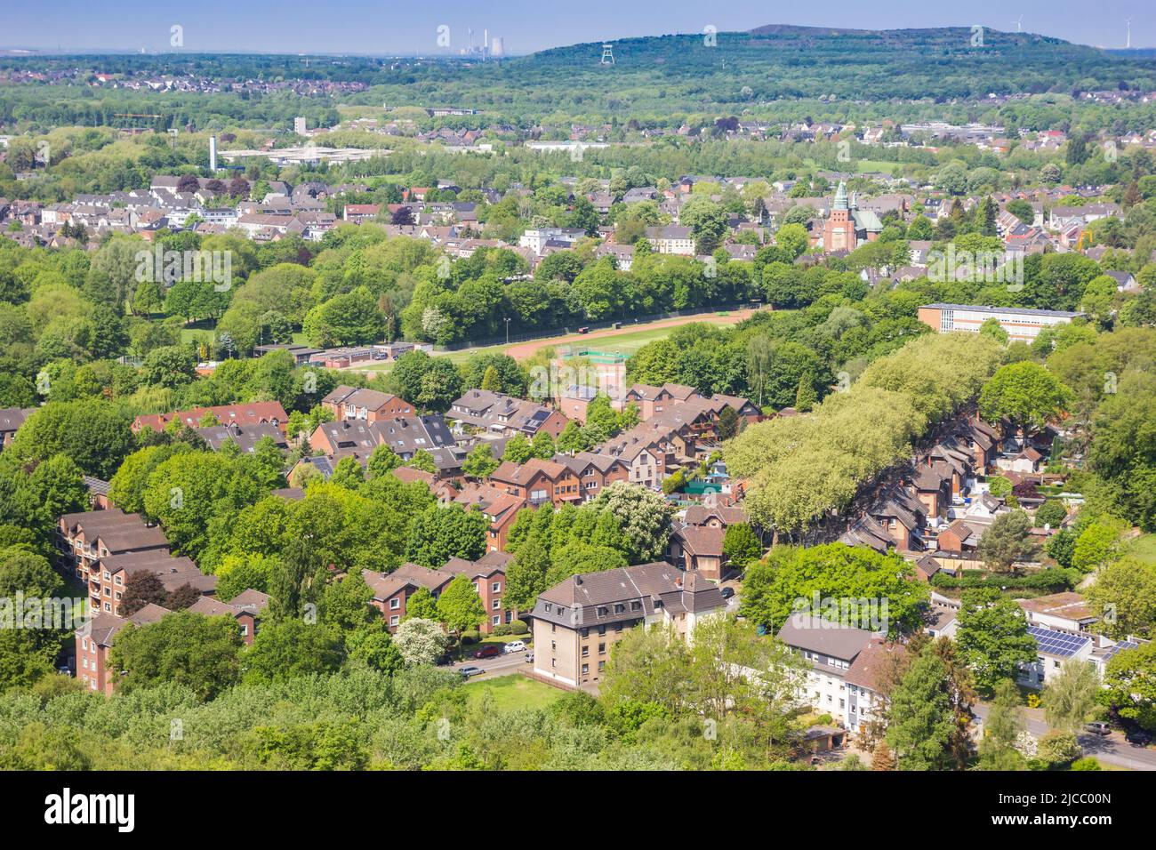 Aerial view of the city and surrounding hills of Bottrop, Germany Stock ...