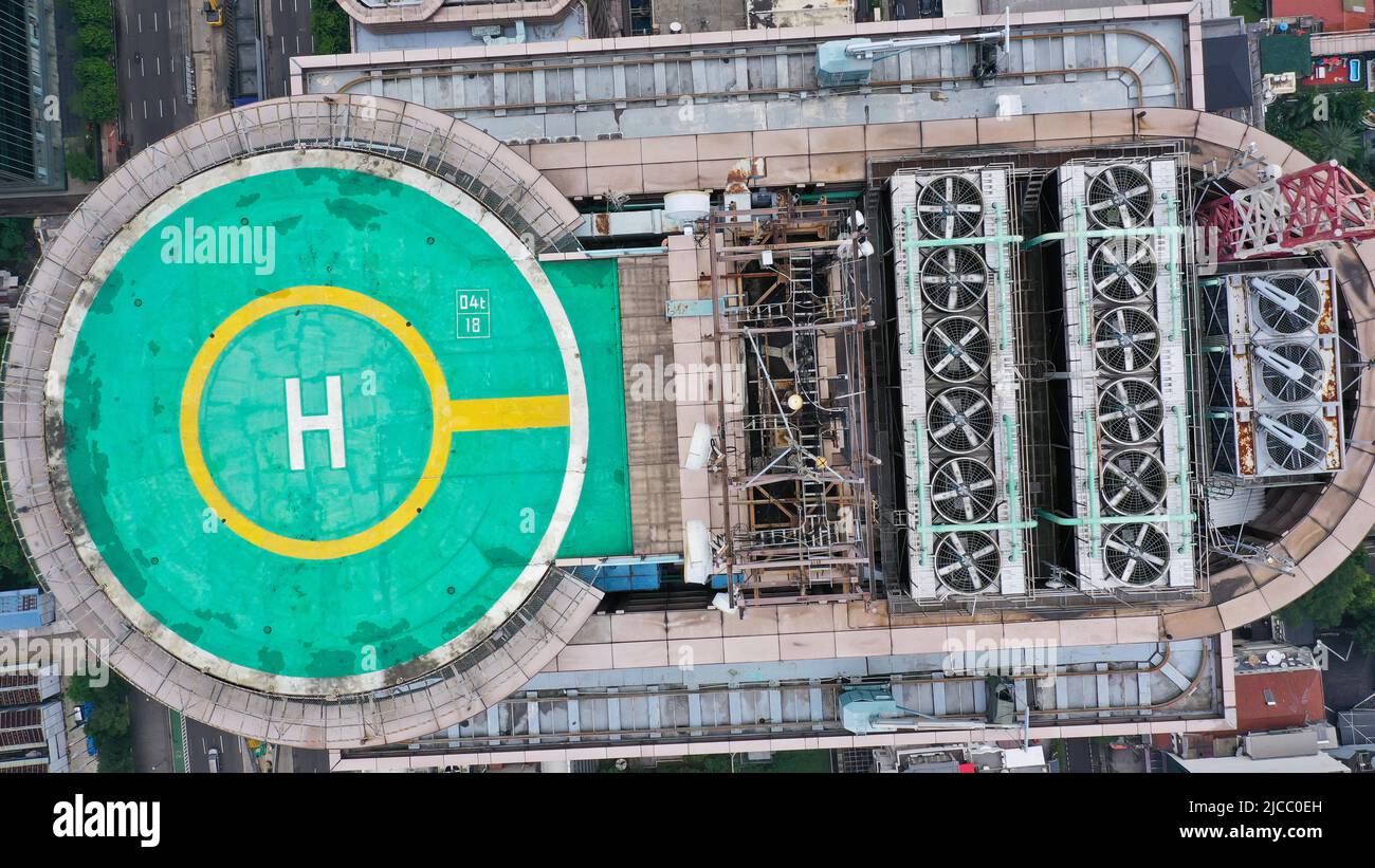 Top view elevated heliport on the rooftop of building in jakarta ...