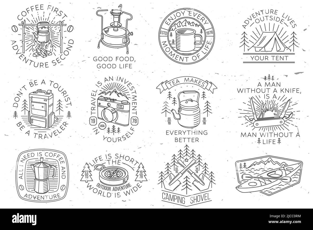 Set of camping badges, patches. Vector illustration Concept for shirt ...