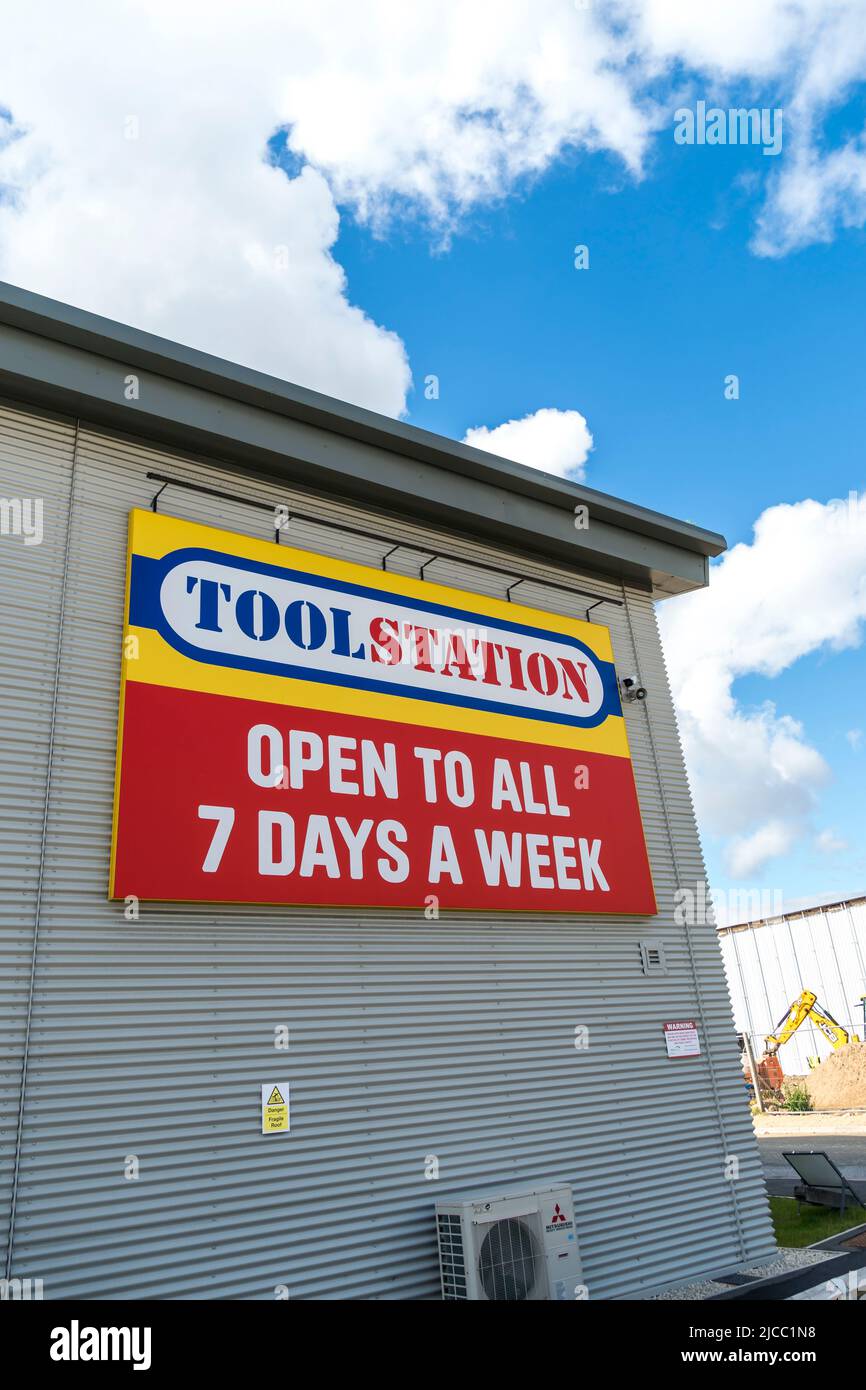 Toolstation store sign advertising open to all seven days a week ...