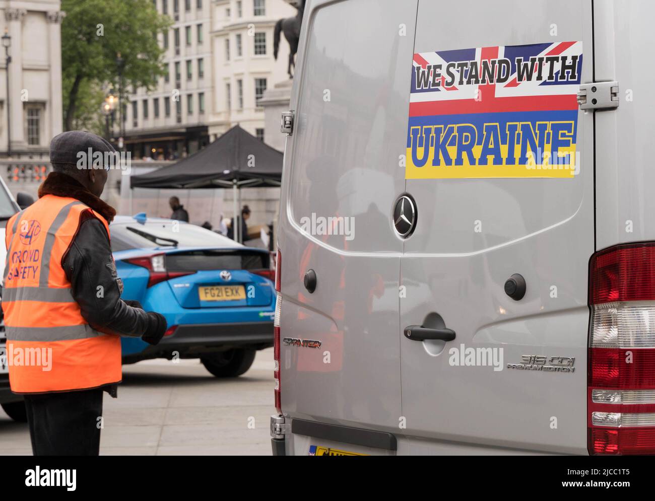 rear door of transit van painted with an union jack and Ukraine ...