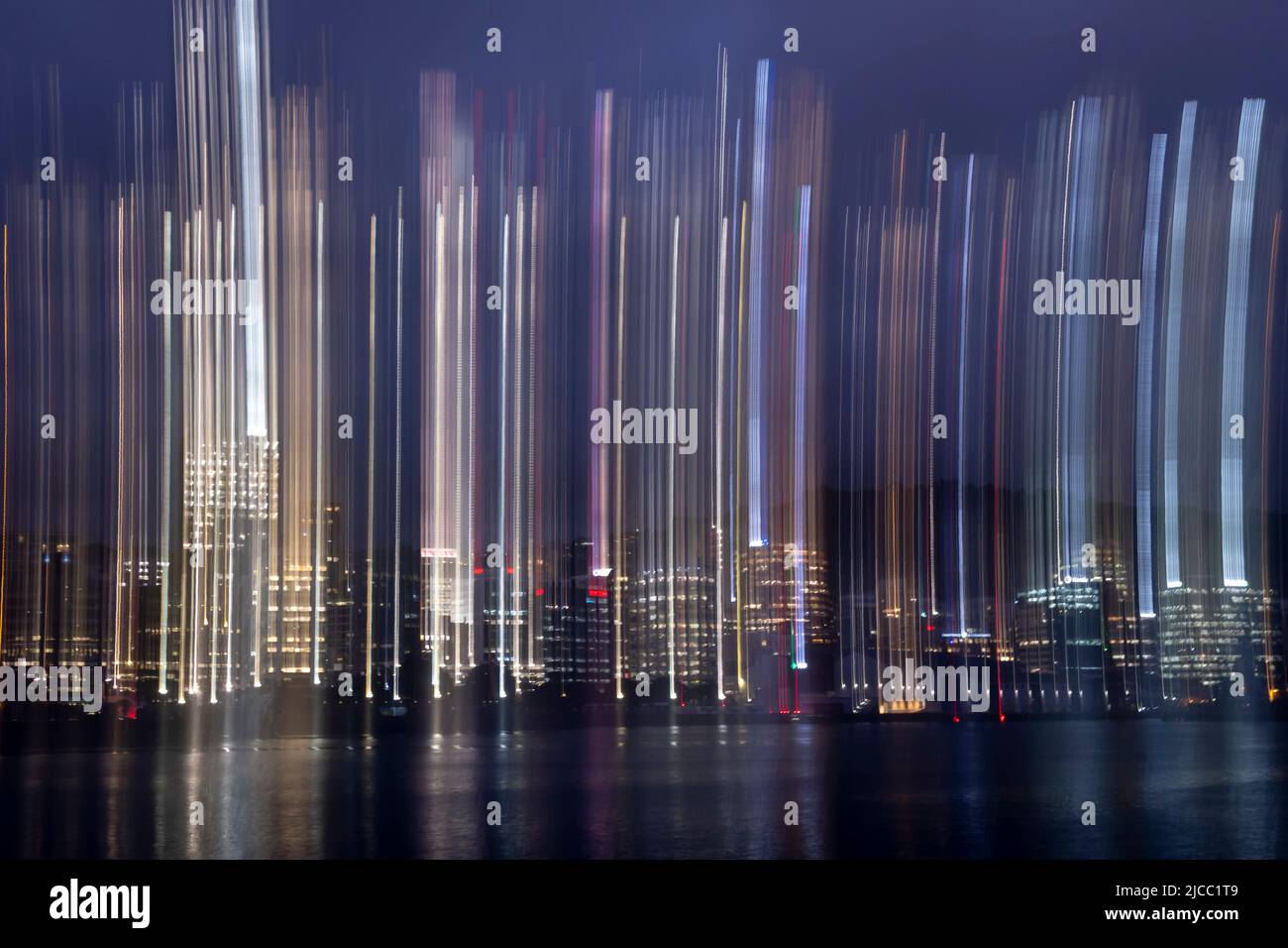 Wellington harbour and CBD at night, camera movement during exposure ...