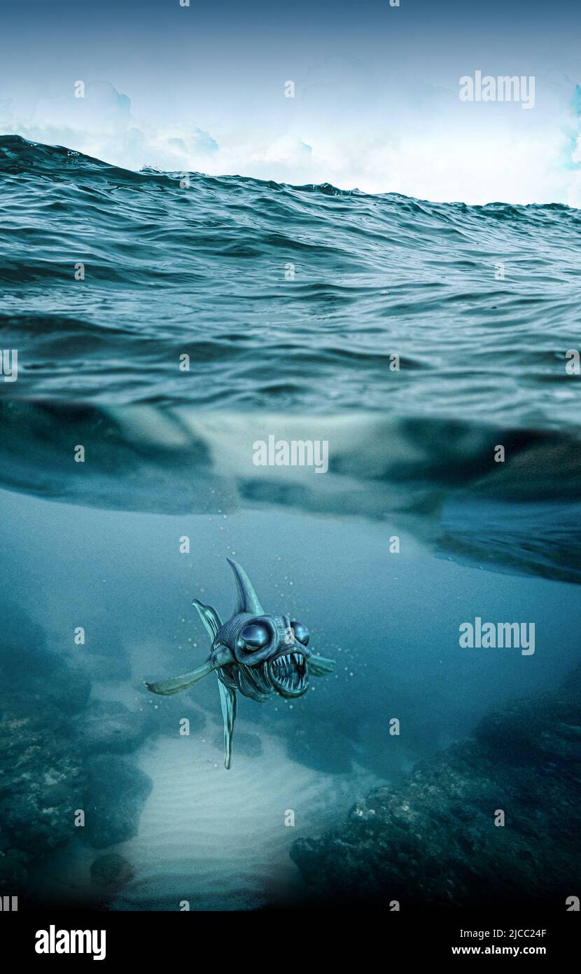 dangerous carnivorous fish swimming underwater 3d illustration Stock ...