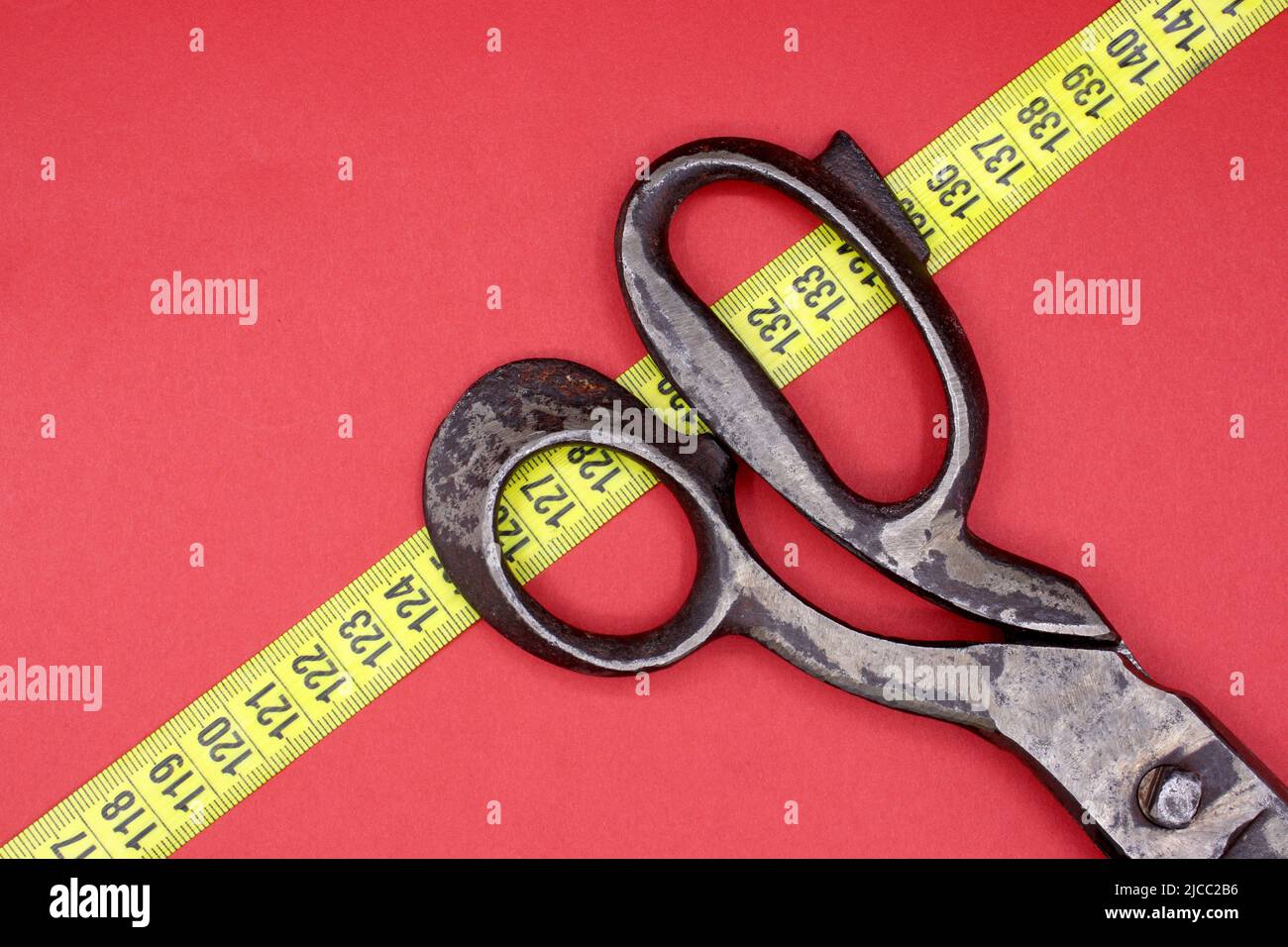 Tape measure and scissors on a colorful background Stock Photo - Alamy