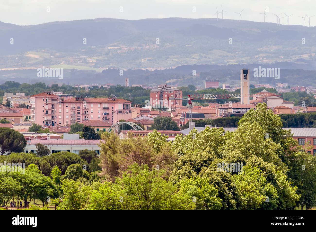 Aerial view of the historic center of Pontedera, Pisa, Italy and its ...