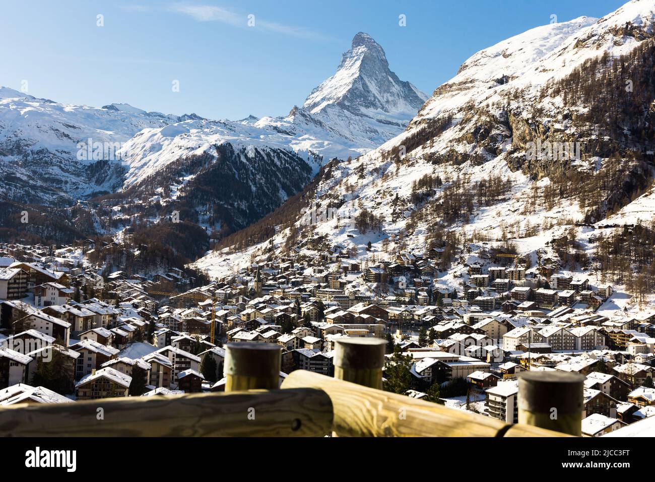 Winter mountain landscape. Snowy mountain Matterhorn during the day in ...