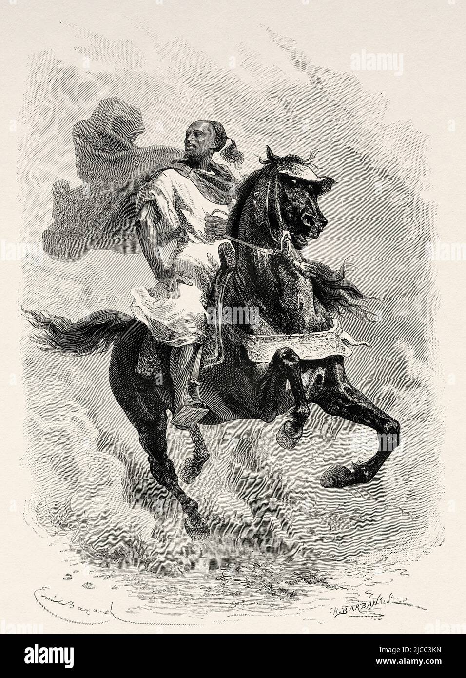 Moroccan soldier riding a black arabian horse, Morocco. North of Africa ...