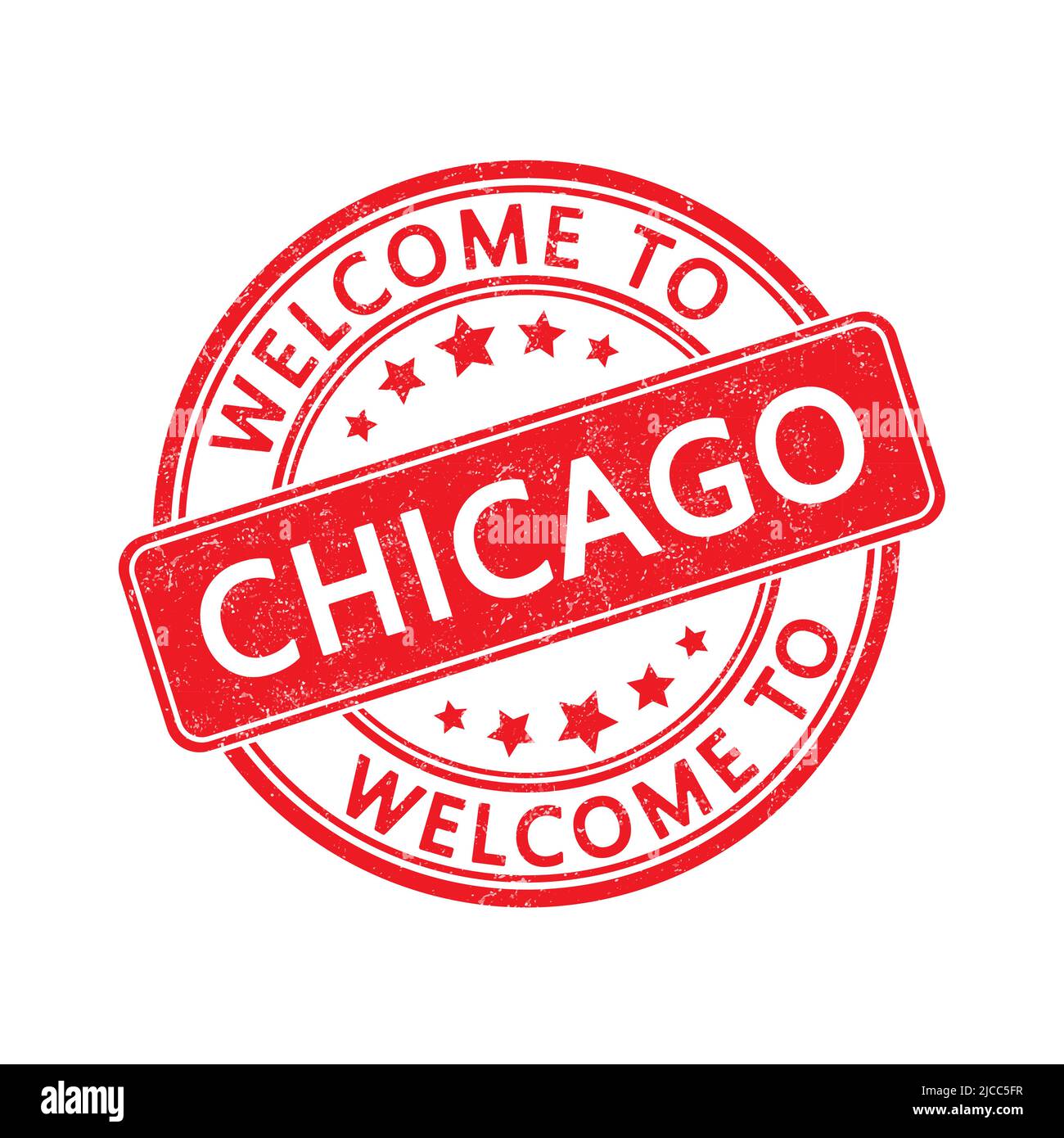 Welcome to Chicago. Impression of a round stamp with a scuff. Flat ...