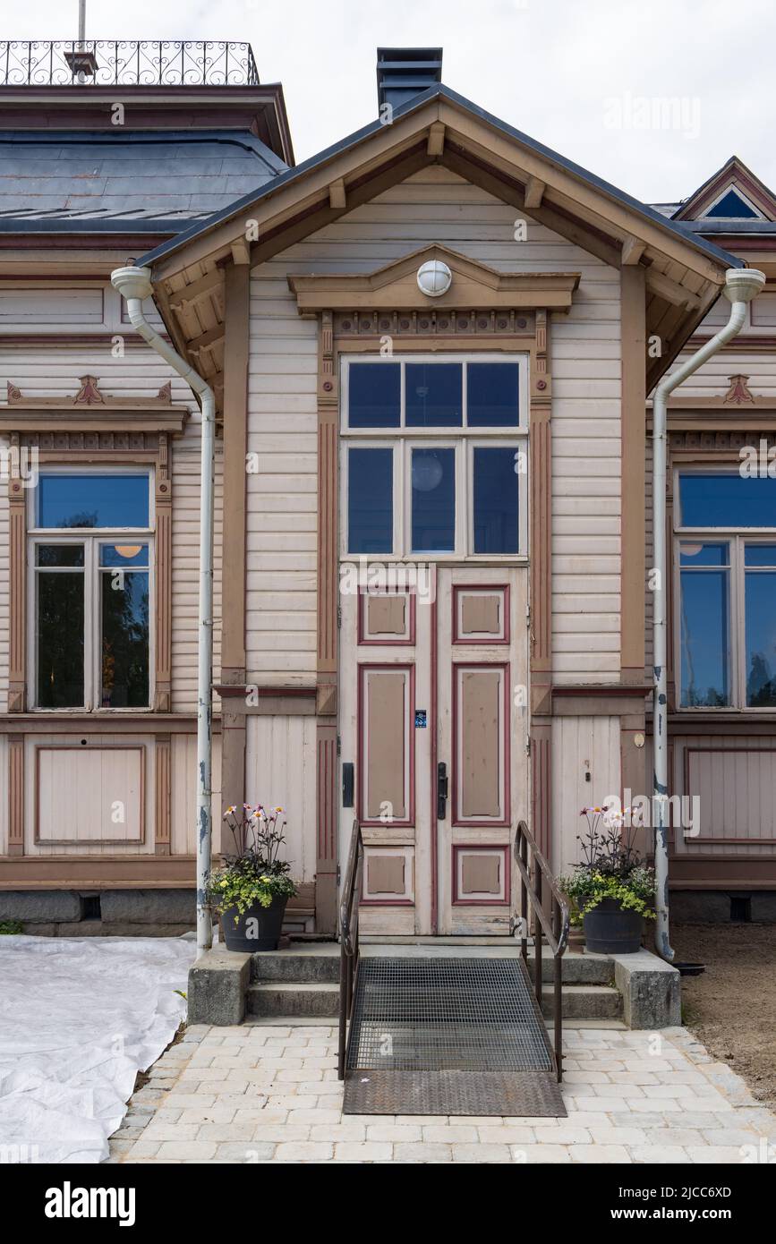 Entrance of a typical Finnish building in Iisalmi in Savonia in Finland ...