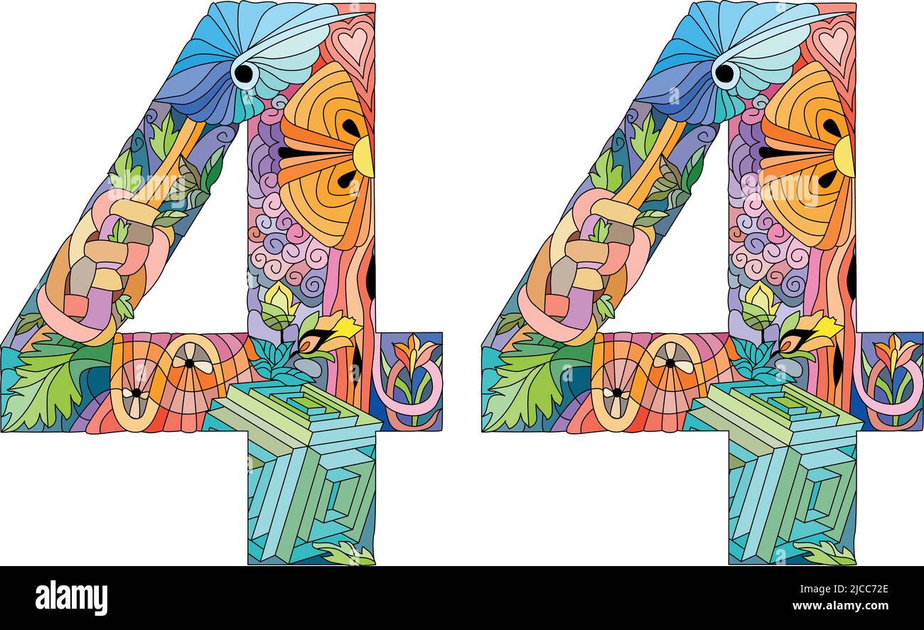 Forty four number Isolated zentangle illustration for decoration Stock ...