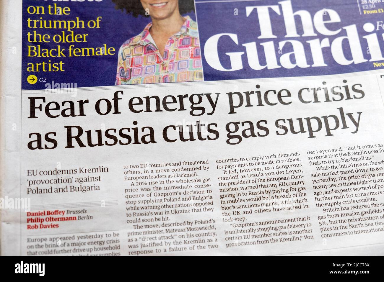 'Fear of energy price crisis as Russia cuts gas supply' Guardian ...