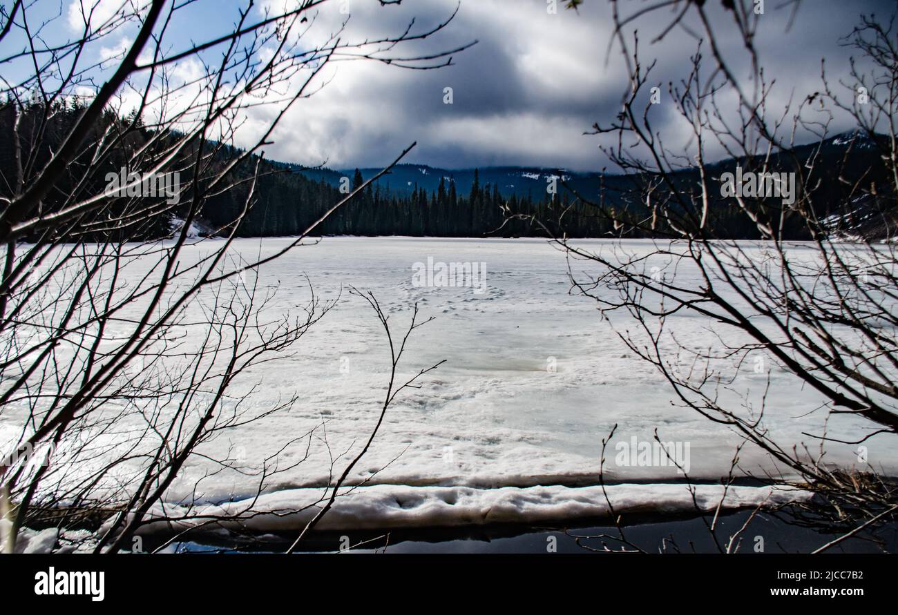 Frozen mountain lake, Washington state, USA Stock Photo - Alamy