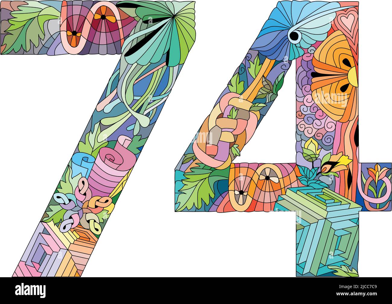 Seventy-four number Isolated zentangle illustration for decoration ...