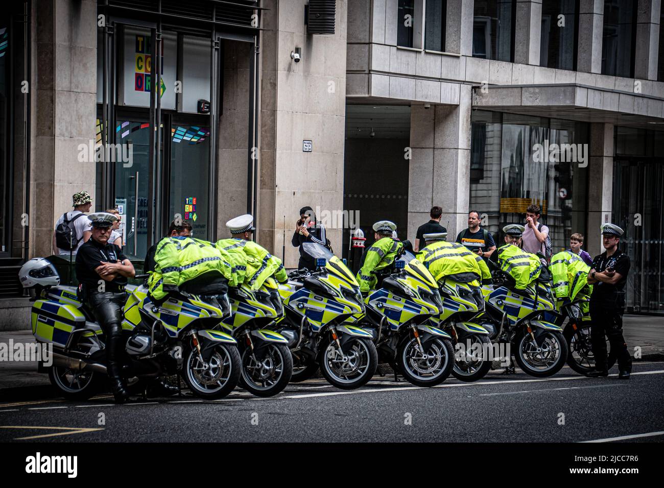 Line of Police Motorbikes Stock Photo - Alamy