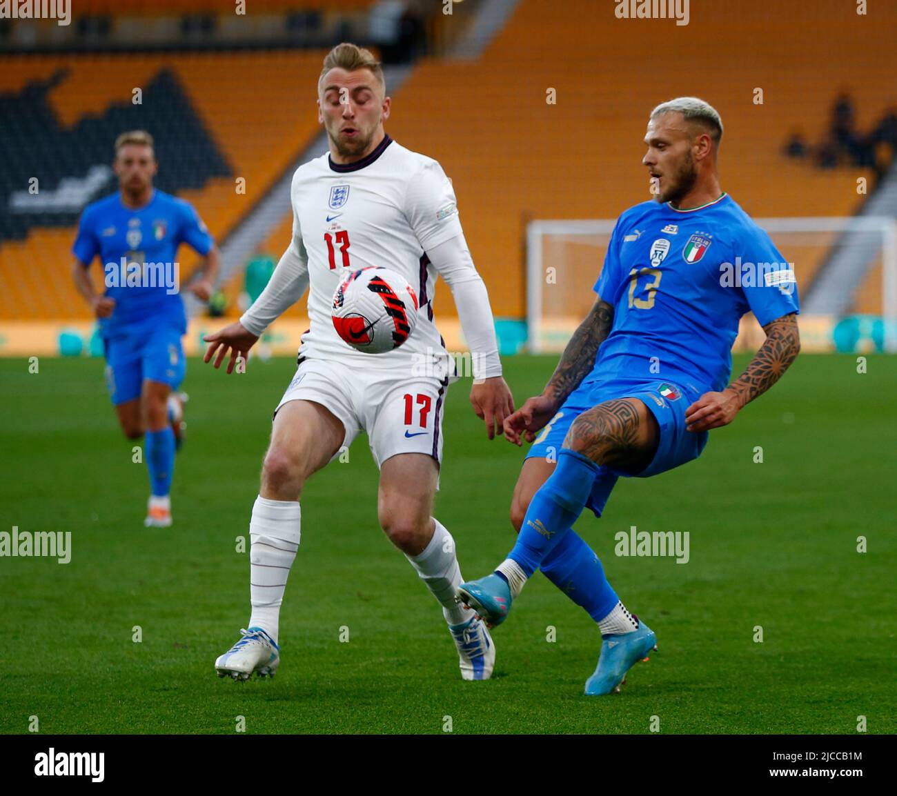 WOLVERHAMPTON ENGLAND - JUNE 11 : Federico Dimarco of Italy holds of ...