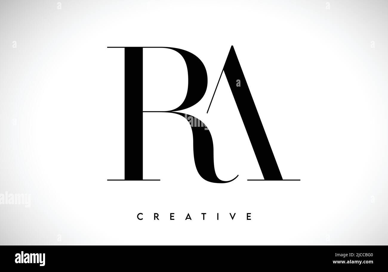 RA Artistic Letter Logo Design with Creative Serif Font in Black and ...