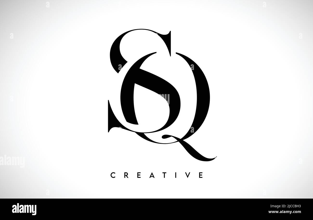 SQ Artistic Letter Logo Design with Creative Serif Font in Black and ...