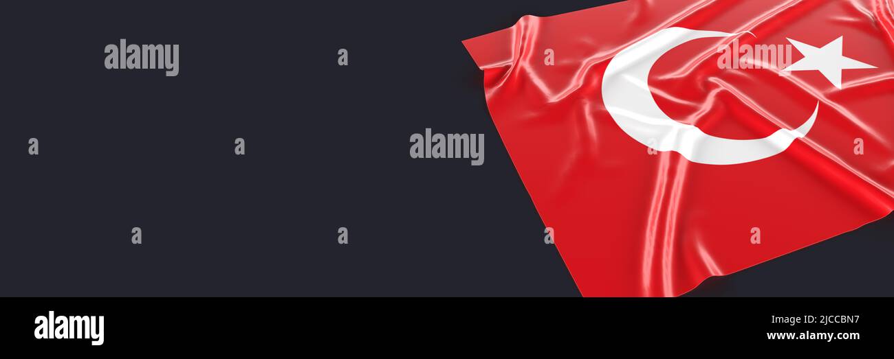 Turkish Flag on black background, clipping path. Bright silky 3D ...