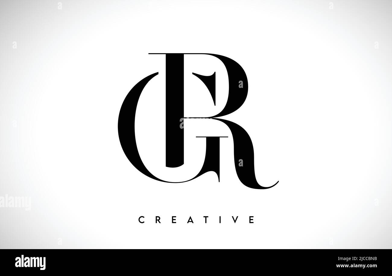 GR Artistic Letter Logo Design with Creative Serif Font in Black and ...