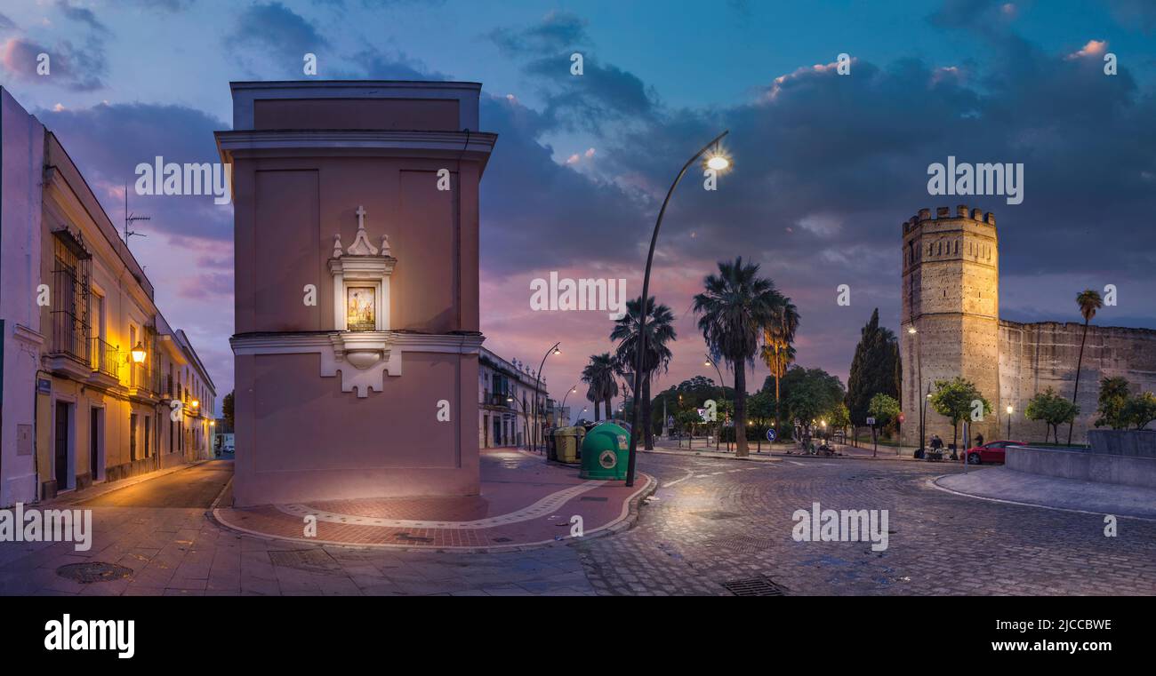 Night view of the Alcázar of Jerez de la Frontera, the city's ...