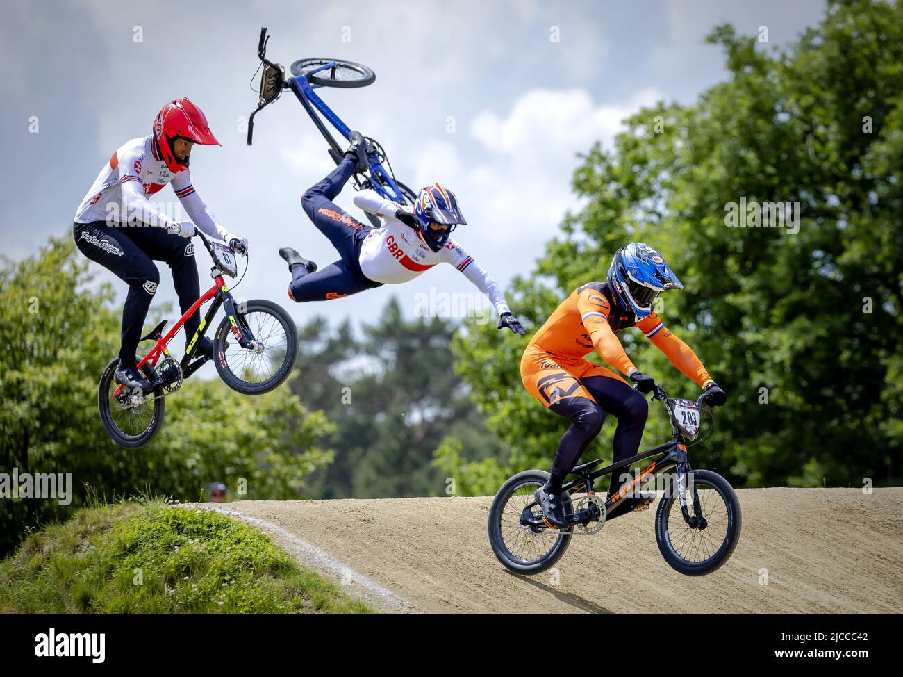 PAPENDAL - Jay Schippers (203) in action during the fourth BMX World Cup competition. ANP ROBIN ...