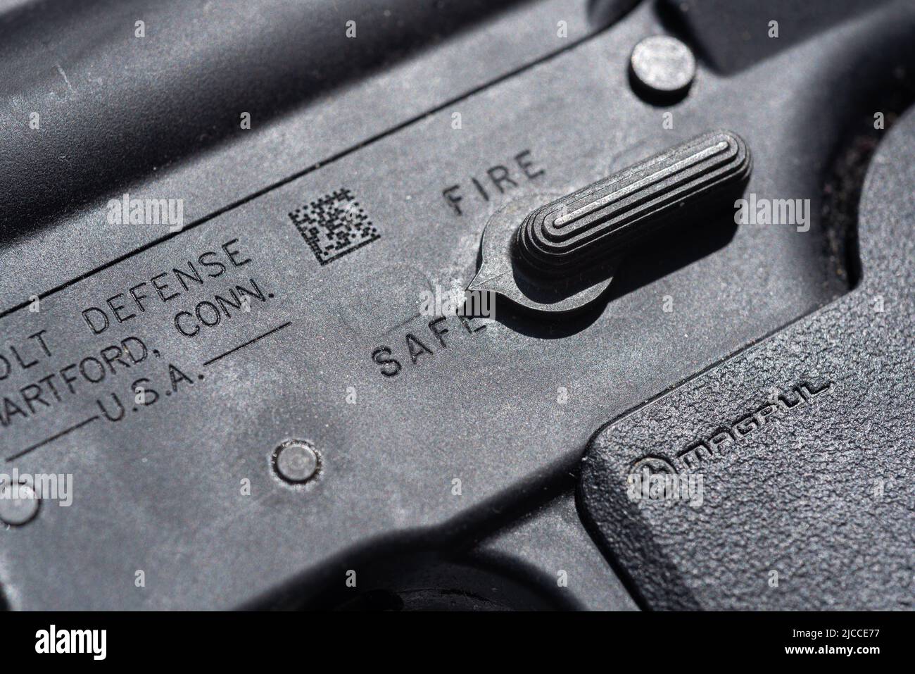 An AR-15 type rifle’s Safety Switch set to “Safe” which prohibits the ...