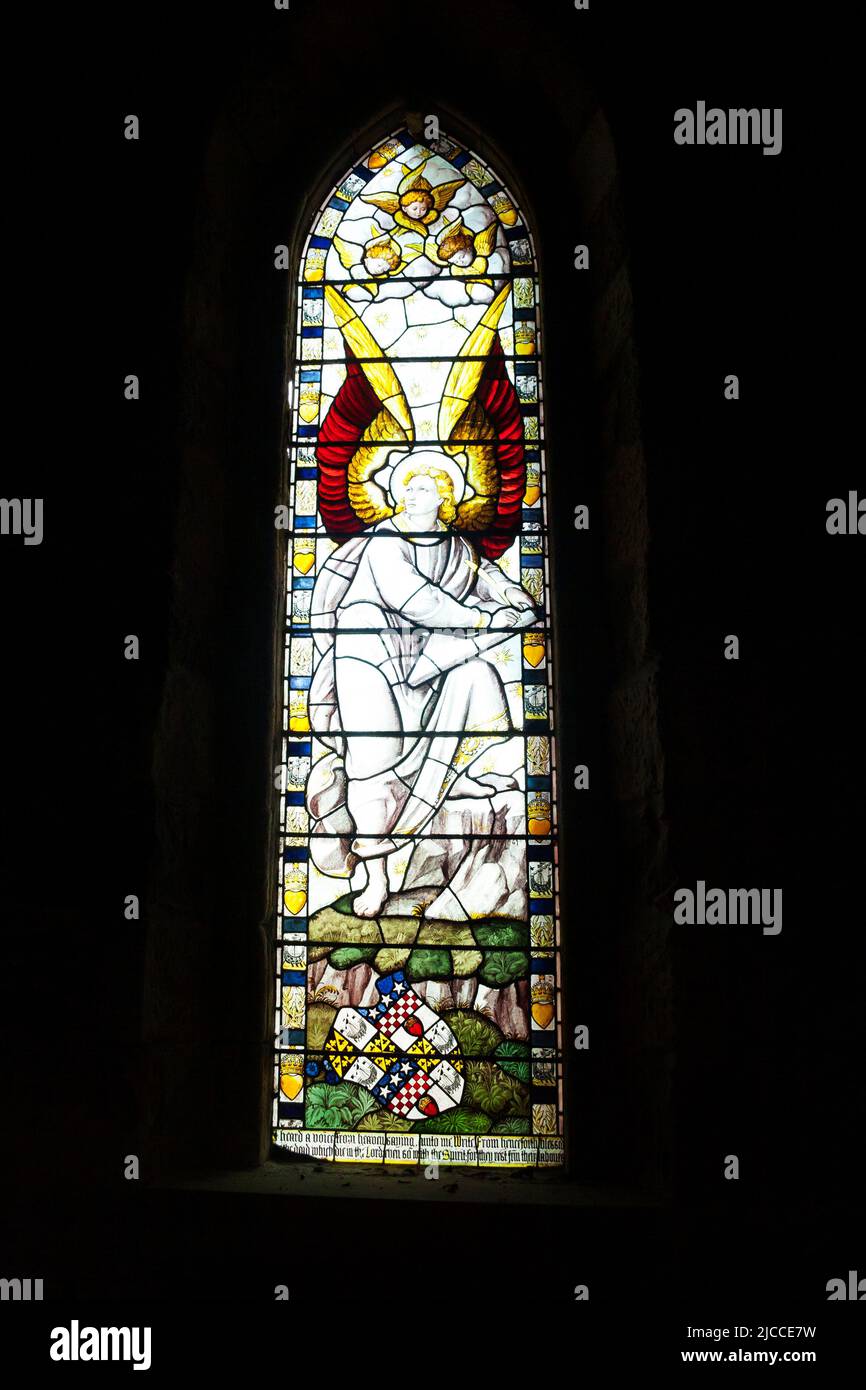 Stained glass window depicting an angel at St Conan's Kirk, Loch Awe ...