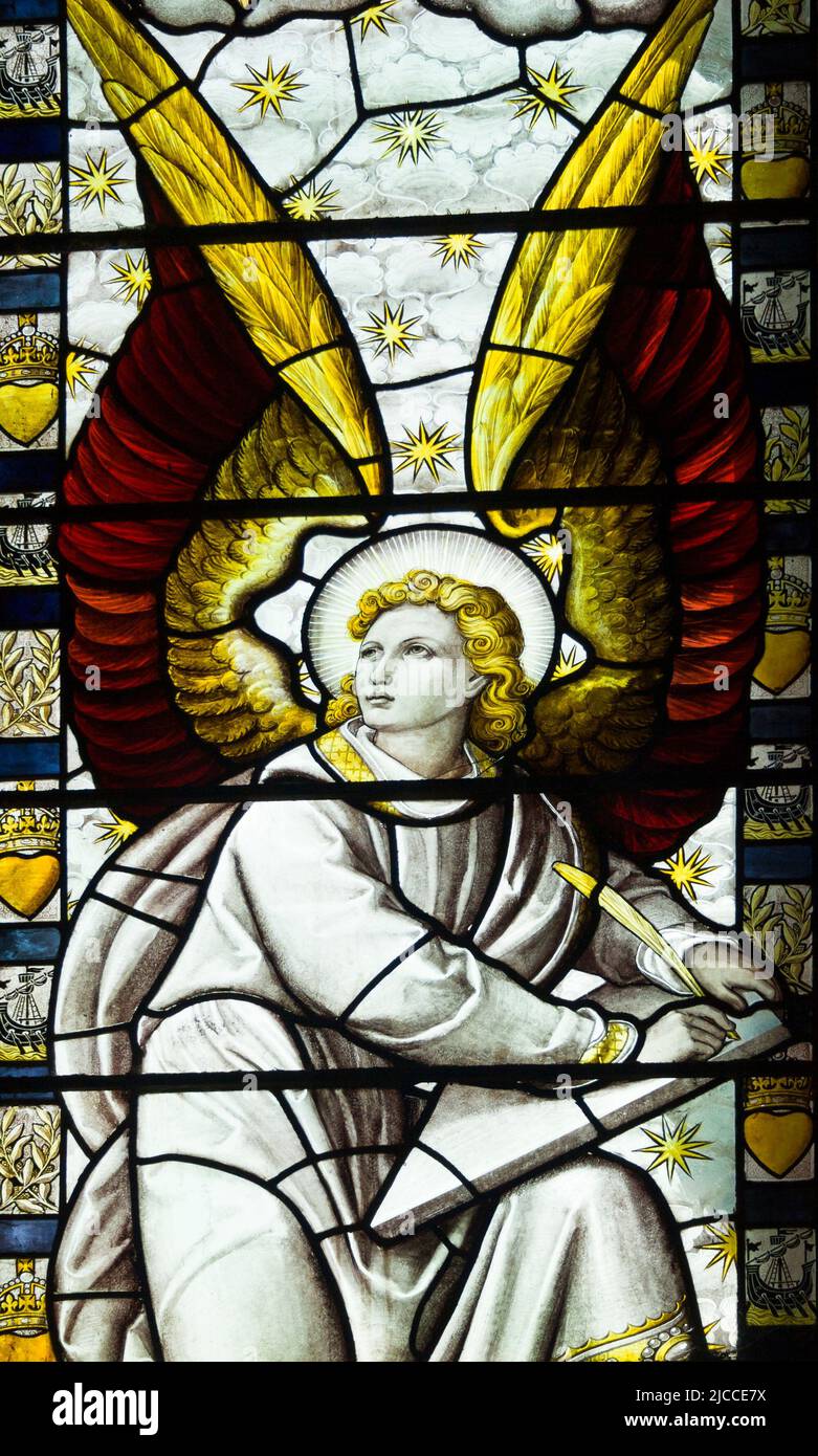 Stained glass window depicting an angel at St Conan's Kirk, Loch Awe ...