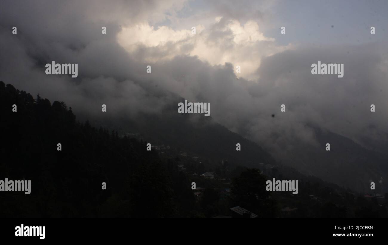Beautiful view of a mountainous Indian village on the banks of the ...