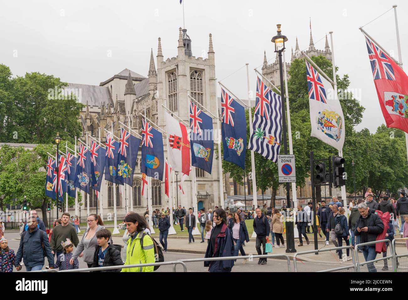 national flags of common wealth countries flapping in the wind in ...