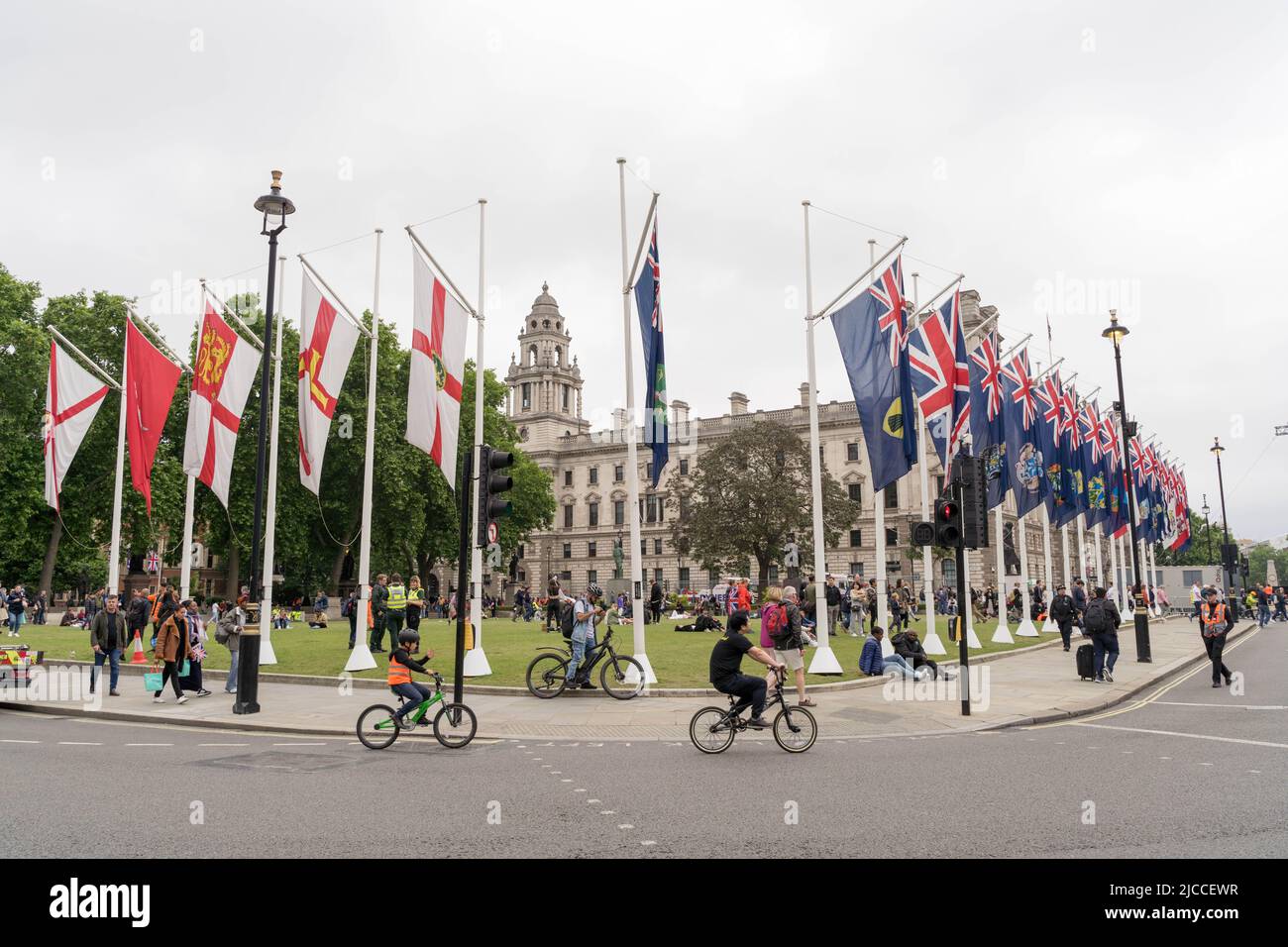 national flags of common wealth countries flapping in the wind in ...