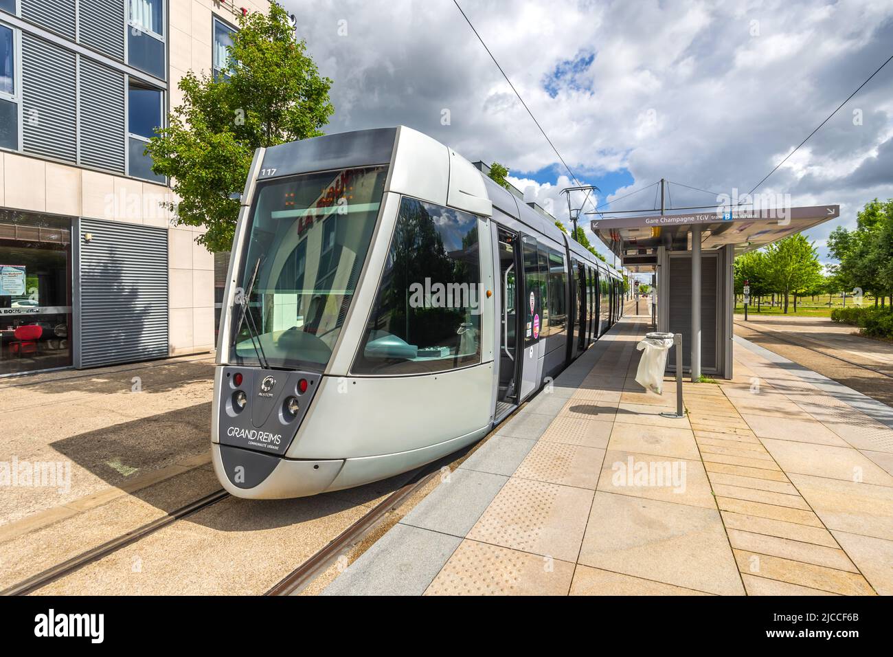 Alstom-Citadis electric tram public transport in Reims, Marne (51 ...
