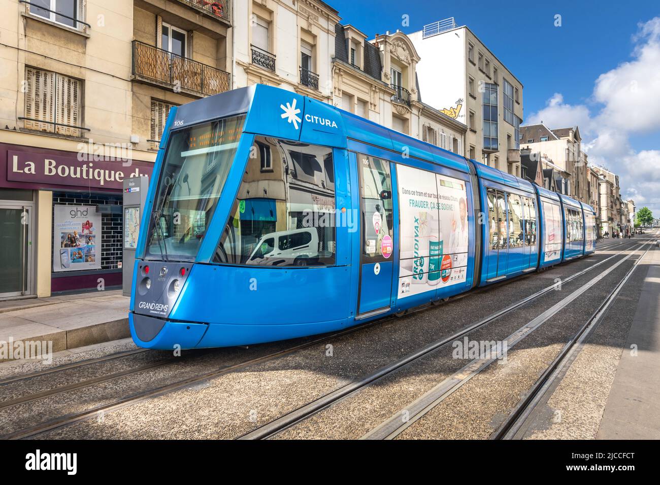 Alstom-Citadis electric tram public transport in Reims, Marne (51 ...