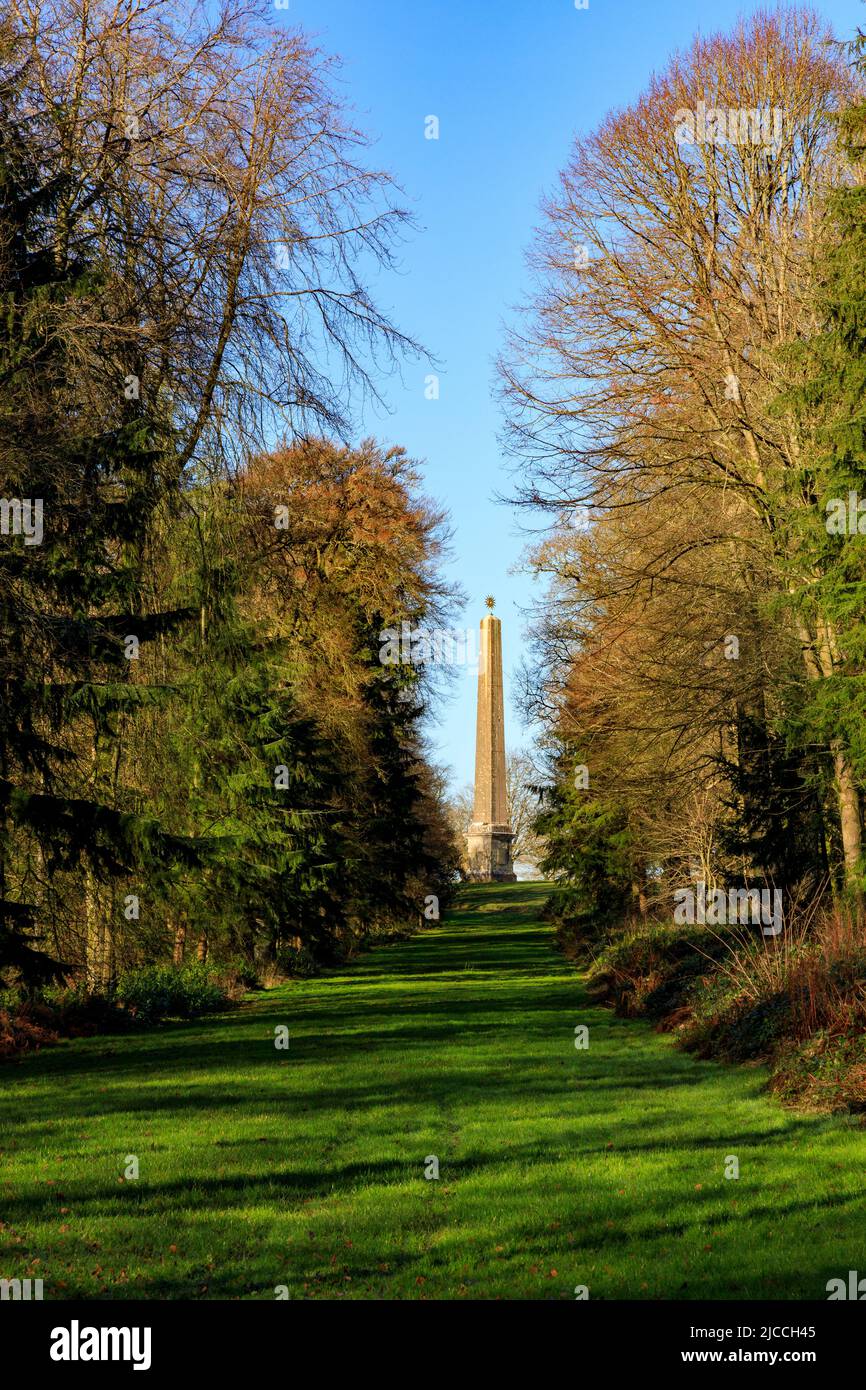 The 1839 Bath stone obelisk in winter sunshine in the grounds of ...