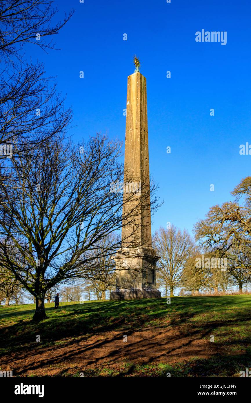 The 1839 Bath stone obelisk in winter sunshine in the grounds of ...