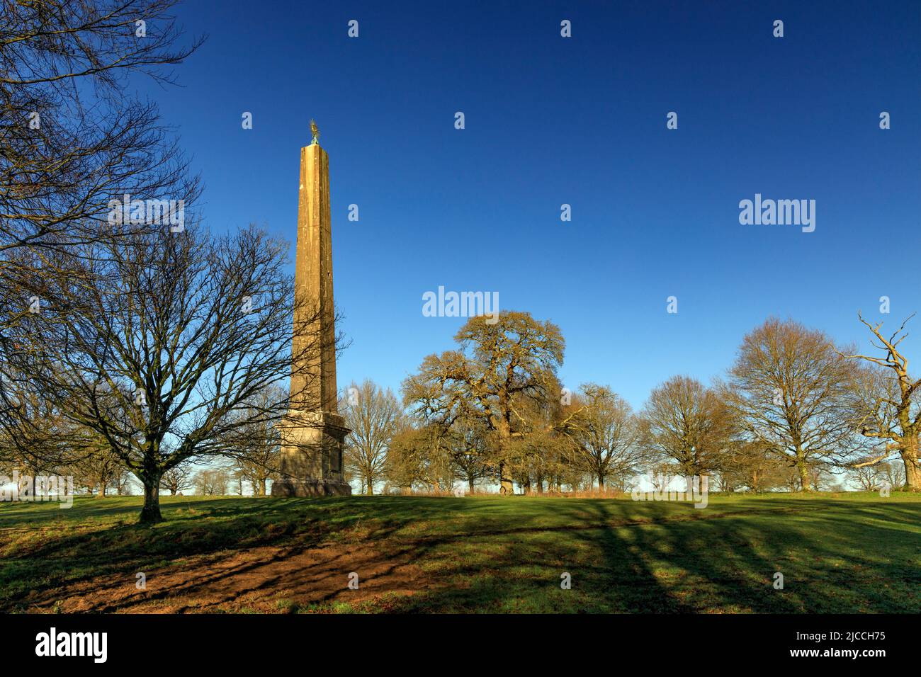 The 1839 Bath stone obelisk in winter sunshine in the grounds of ...