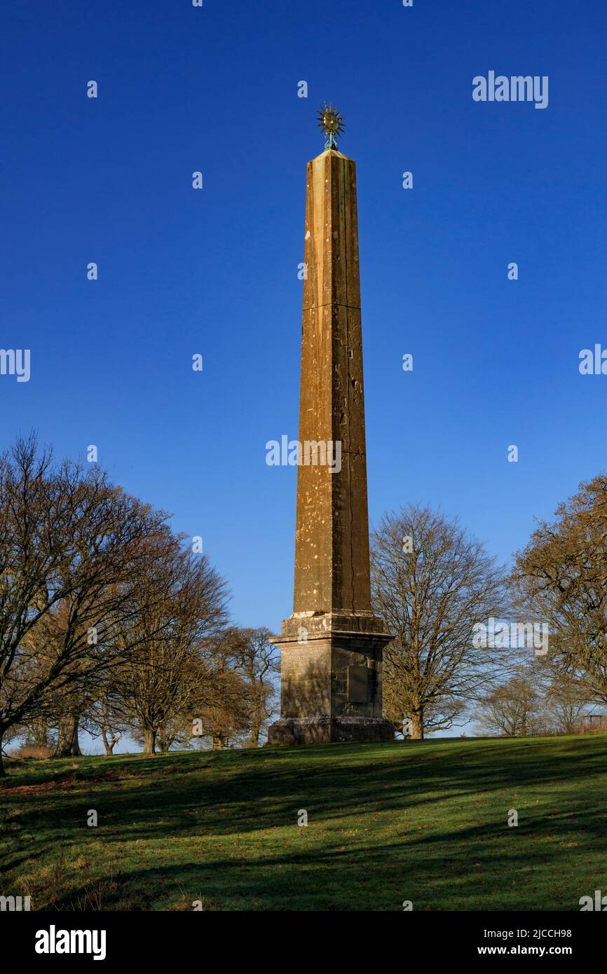 The 1839 Bath stone obelisk in winter sunshine in the grounds of ...